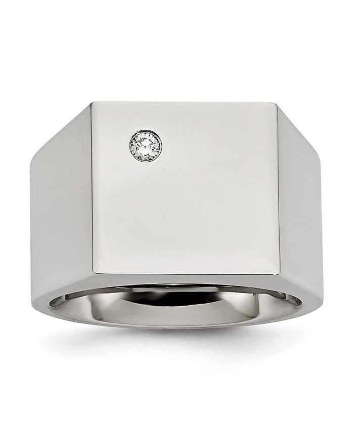 Chisel Stainless Steel Polished CZ Signet Ring - Macy's
