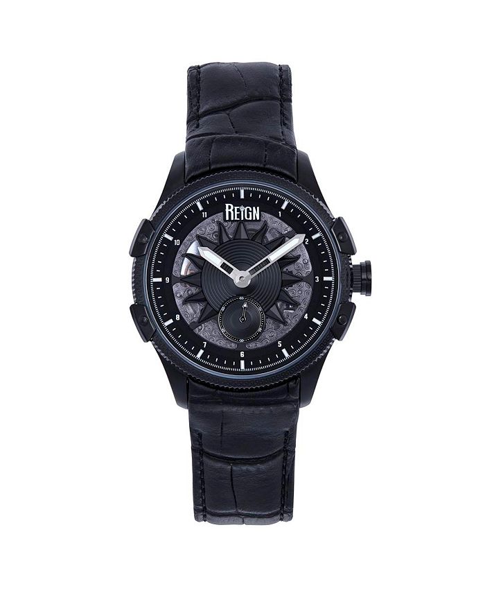 Reign Men Solstice Automatic Semi-Skeleton Leather Strap Watch - Black ...