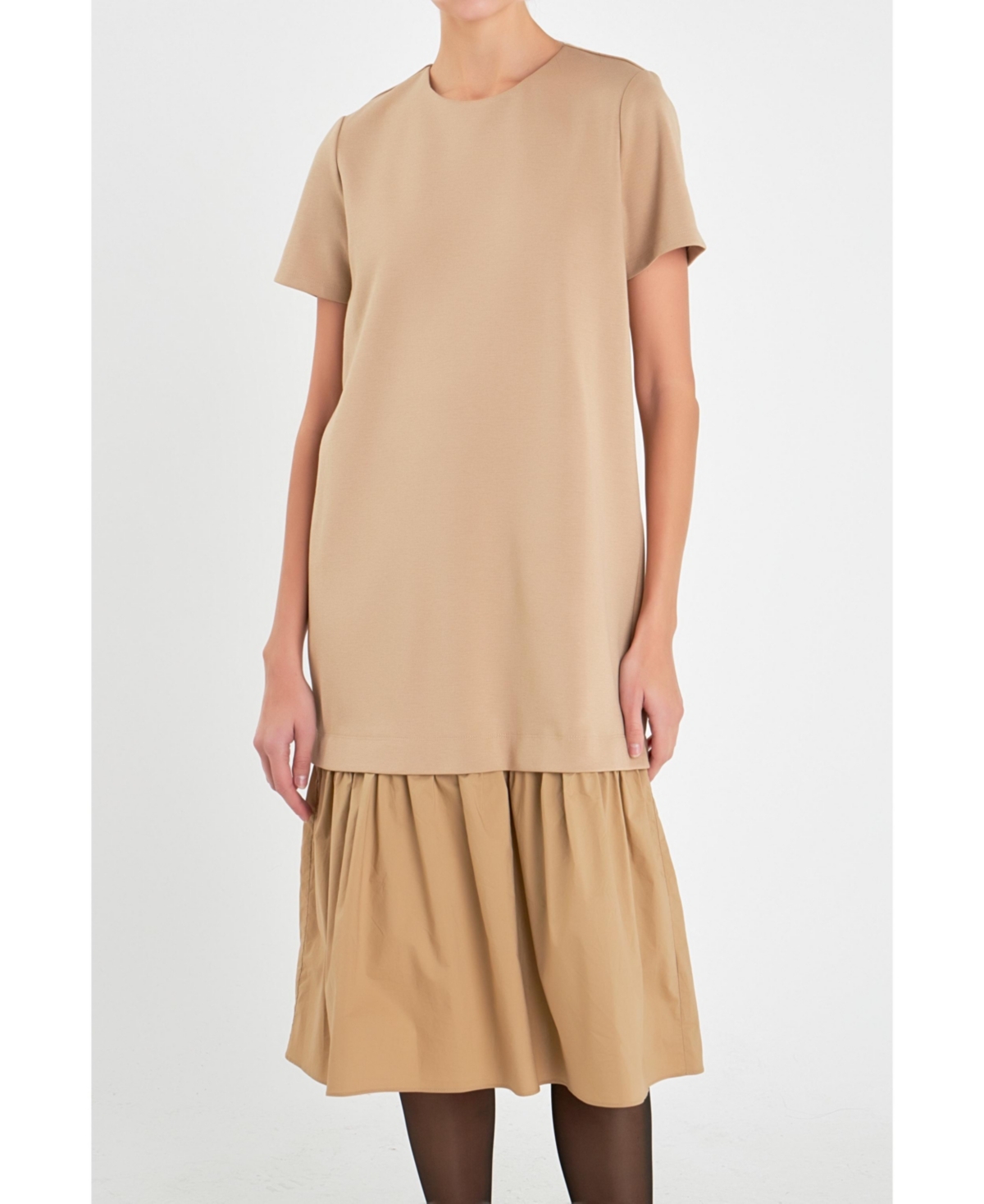 Click here for Womens Mixed Media Tee Midi Dress - Tan prices