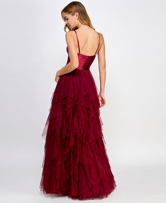 City Studios Juniors' Sweetheart-Neck Ruffled Cascade Gown - Macy's