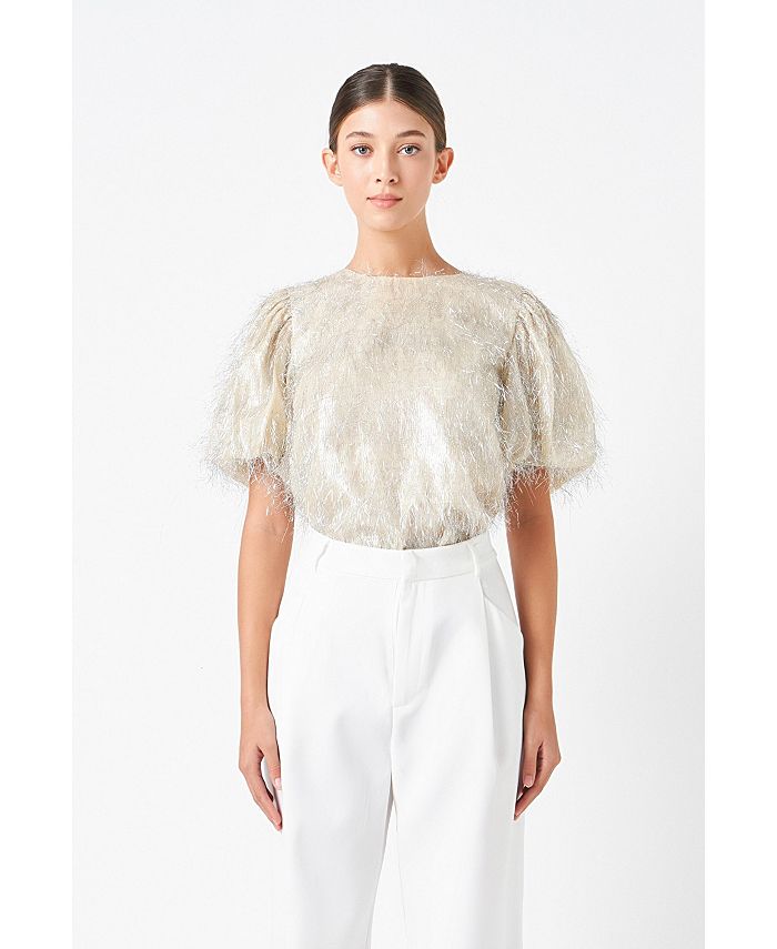 endless rose Women's Fringe Puff Sleeve Top - Macy's