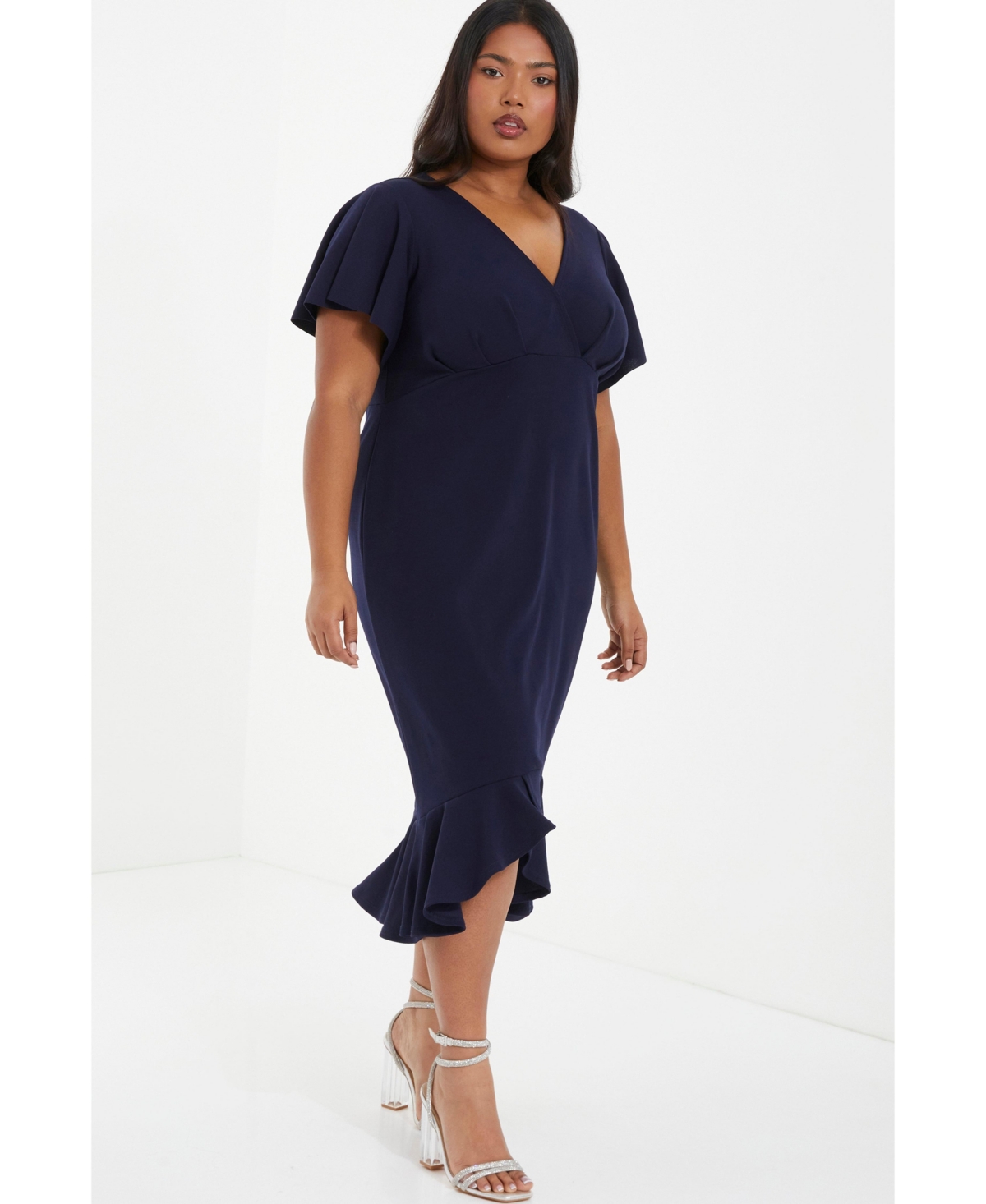 Click here for Quiz Womens Plus Size Scuba Crepe V-Neck Frill Mid... prices