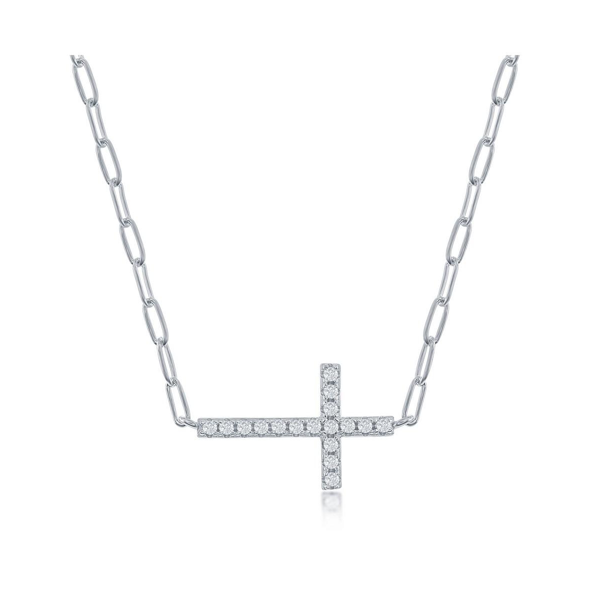 Click here for Sterling Silver Cz Sideways Cross Paperclip Neckla... prices