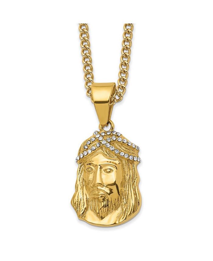 Chisel Yellow IP-plated Crystal Jesus Pendant Curb Chain Necklace - Macy's