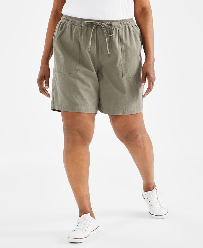 Style & Co Plus Size Cotton Drawstring Pull-On Shorts, Created for Macy ...