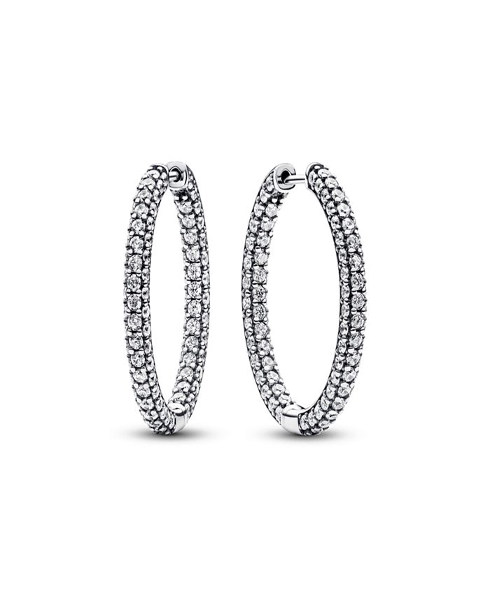 Pandora Timeless Sterling Silver Pave Single-Row Hoop Earrings - Macy's