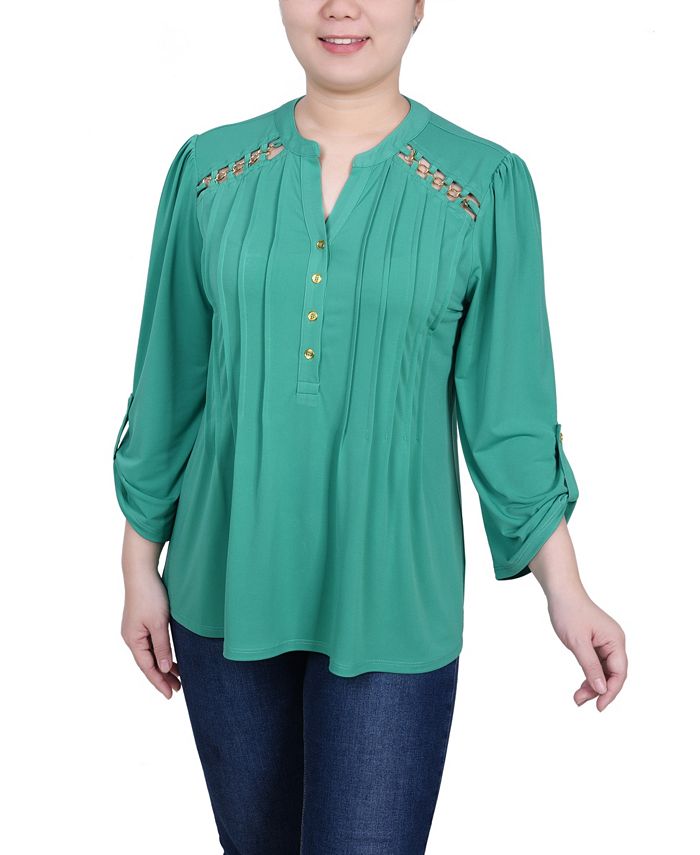 NY Collection Women's Long Sleeve Pintuck Front Top with Chain Details ...