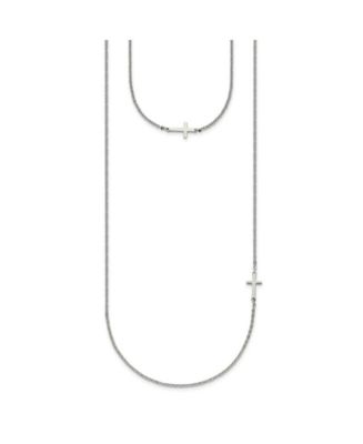 Chisel Polished Layered Sideways Cross 18 inch Cable Chain Necklace ...