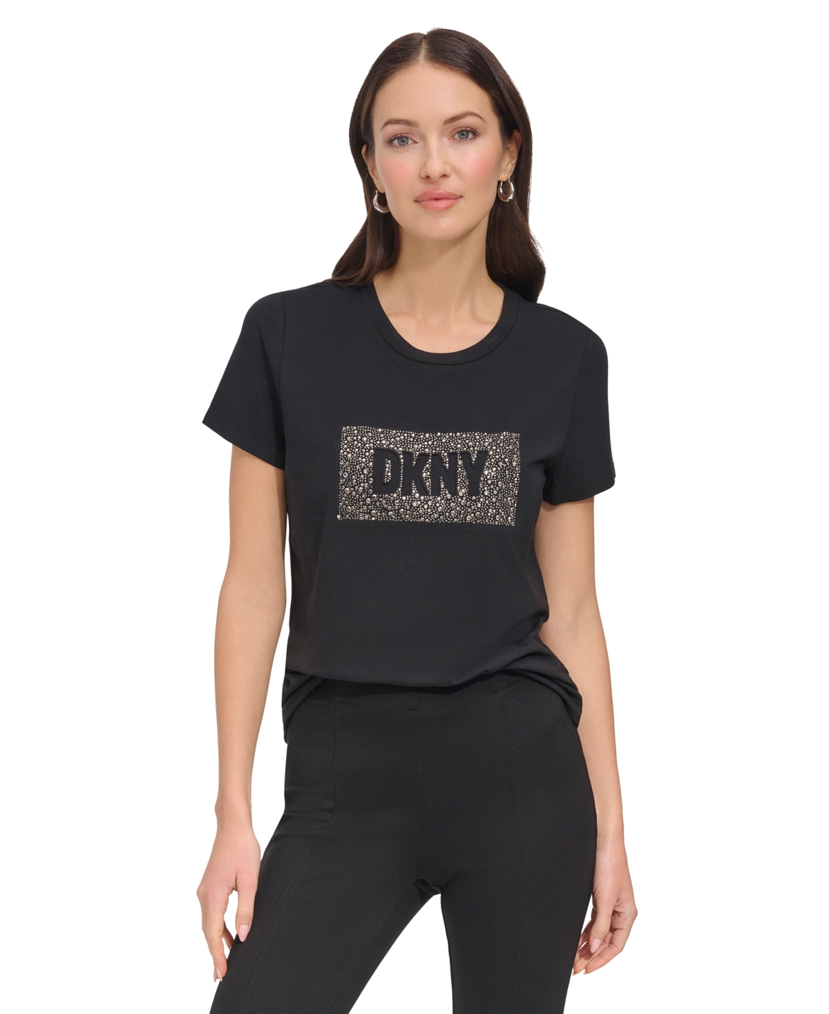 Click here for Dkny Womens Studded-Logo Crewneck Short-Sleeve Top... prices