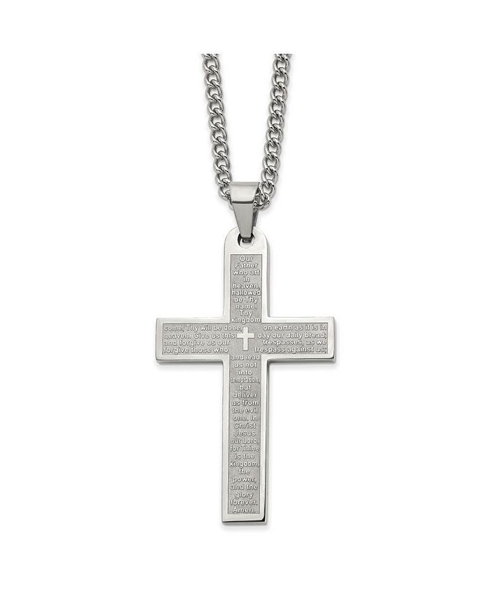 Chisel Polished Lord's Prayer Cross Pendant on a Curb Chain Necklace ...