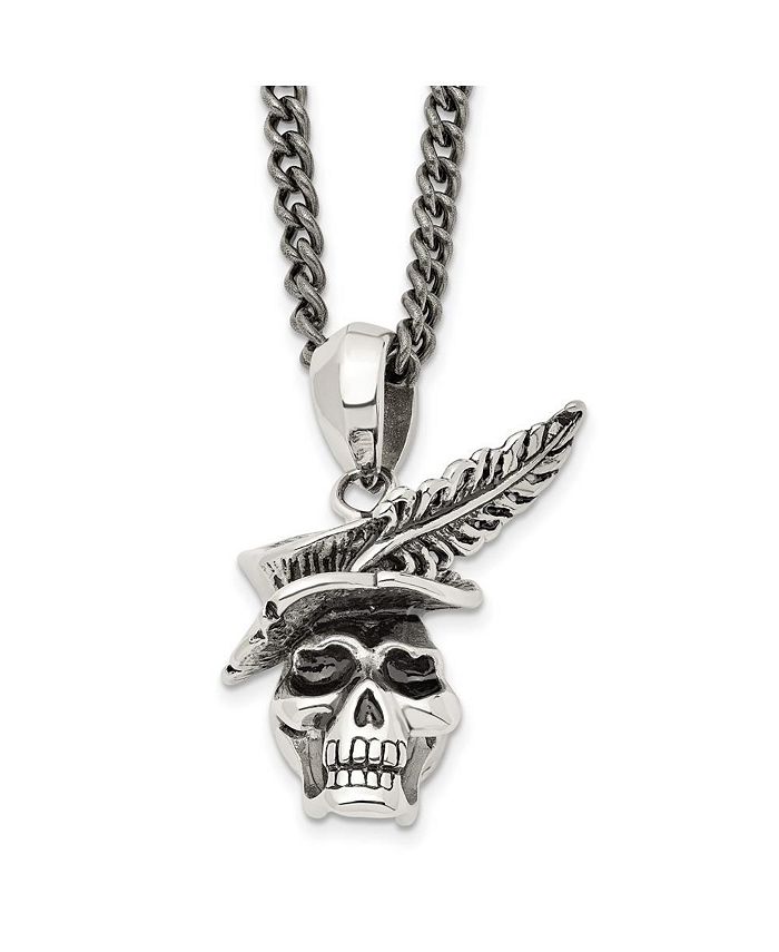 Chisel Antiqued Skull with Feather Hat Pendant Curb Chain Necklace - Macy's