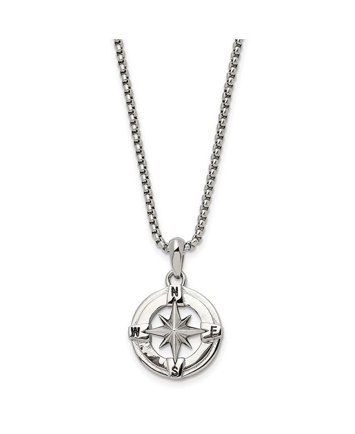 Chisel Polished Compass Pendant on a Box Chain Necklace - Macy's