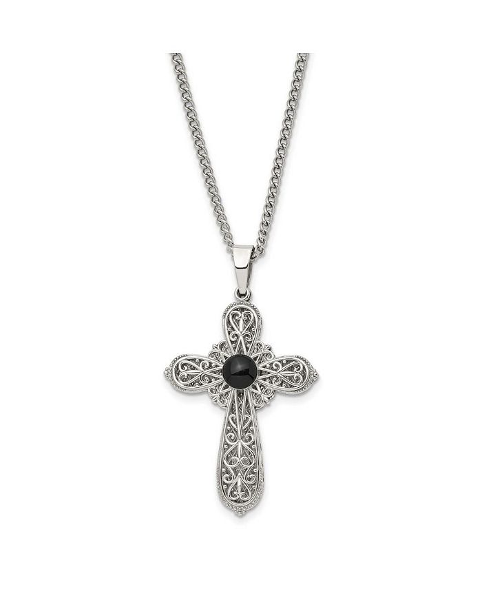 Chisel Brushed Black Epoxy Pentecost Prayer Cross Pendant Curb Chain Necklace - Macy's