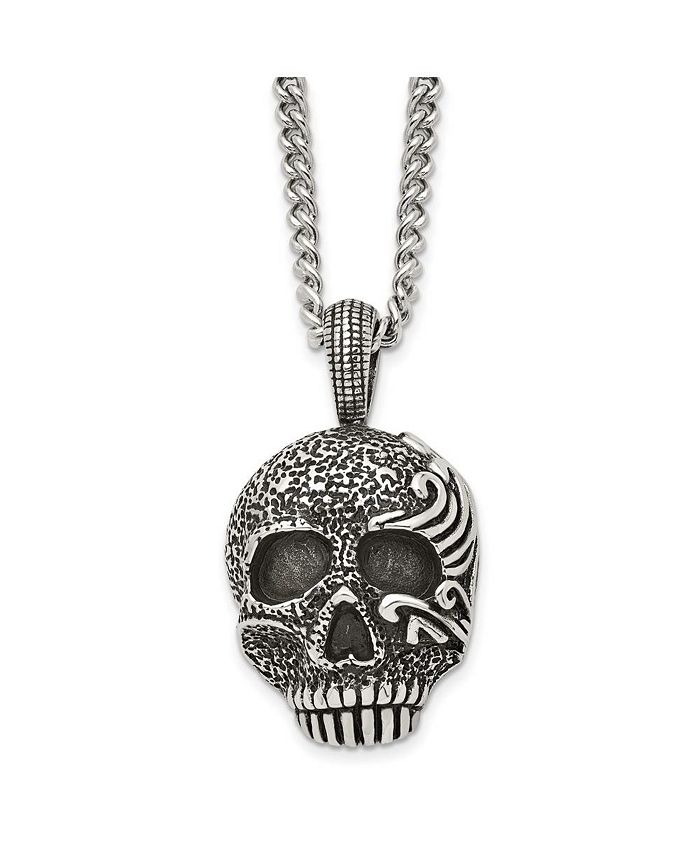 Chisel Stainless Steel Antiqued Skull Pendant on a Curb Chain Necklace ...