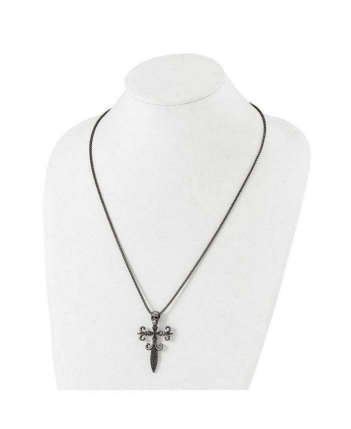 Chisel Antique White Bronze-plated CZ Cross Skull Pendant Necklace - Macy's