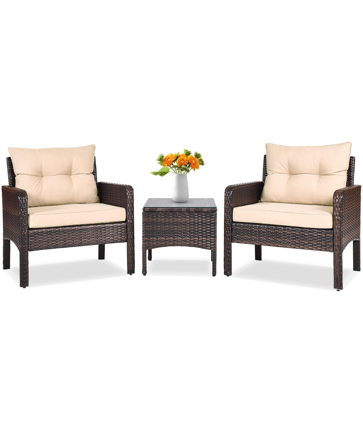 Click here for 3 Pcs Outdoor Patio Rattan Conversation Set with S... prices