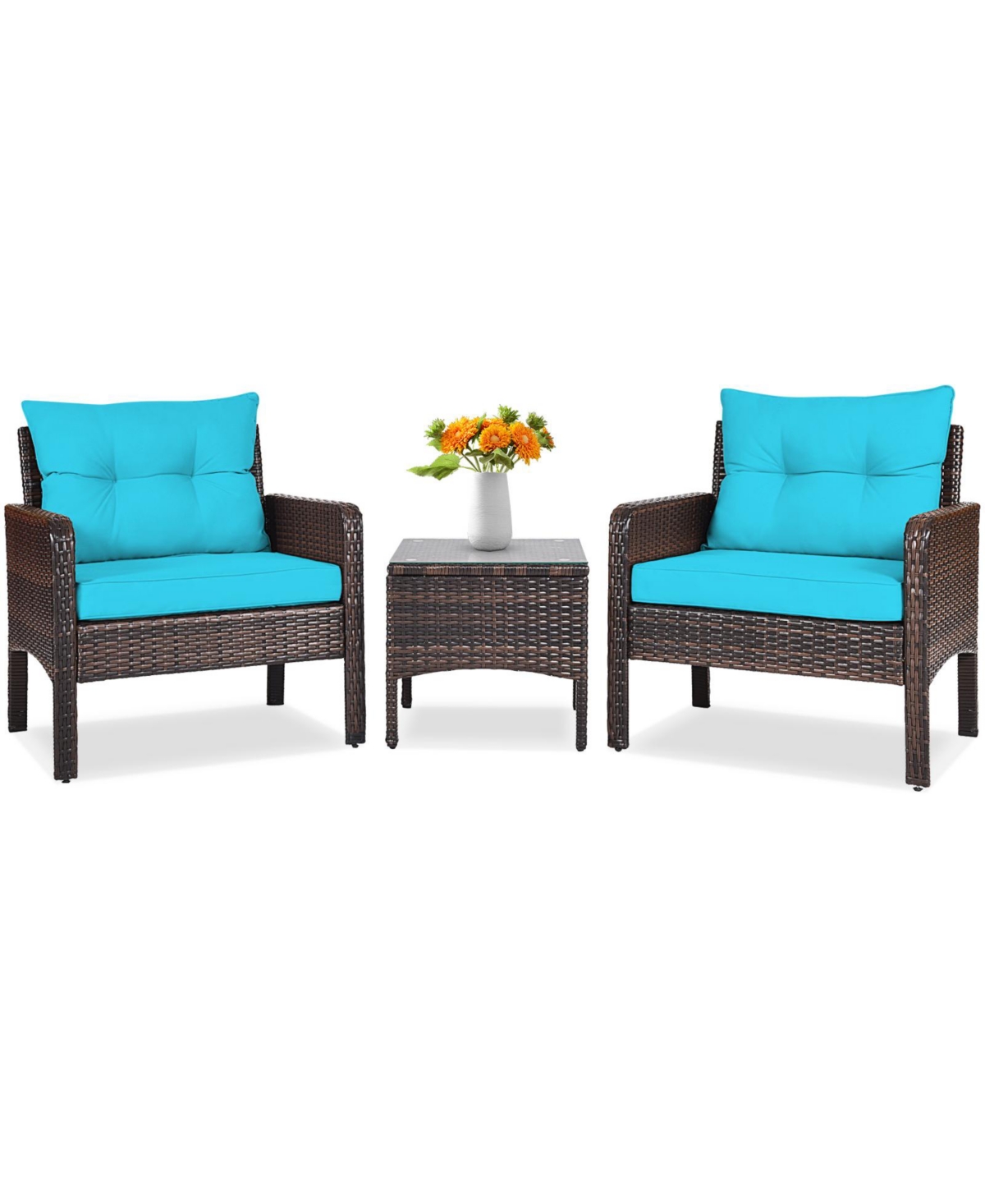 Click here for 3 Pcs Outdoor Patio Rattan Conversation Set with S... prices