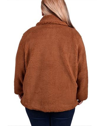 NY Collection Plus Size Long Sleeve Double Breasted Sherpa Jacket - Macy's