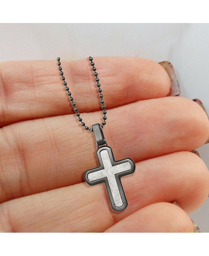 Chisel White Bronze Plated Scratch Cross Pendant Ball Chain Necklace ...