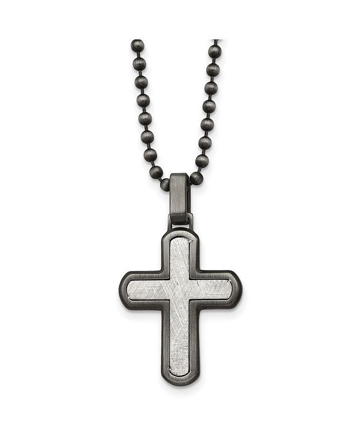 Chisel White Bronze Plated Scratch Cross Pendant Ball Chain Necklace ...