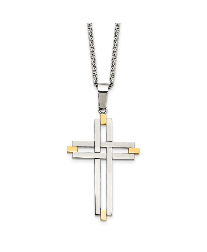 Chisel Polished Yellow IP-plated Cross Pendant Curb Chain Necklace - Macy's