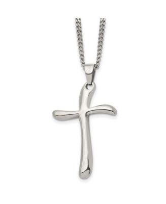 Chisel Polished Wavy Cross Pendant on a Curb Chain Necklace - Macy's