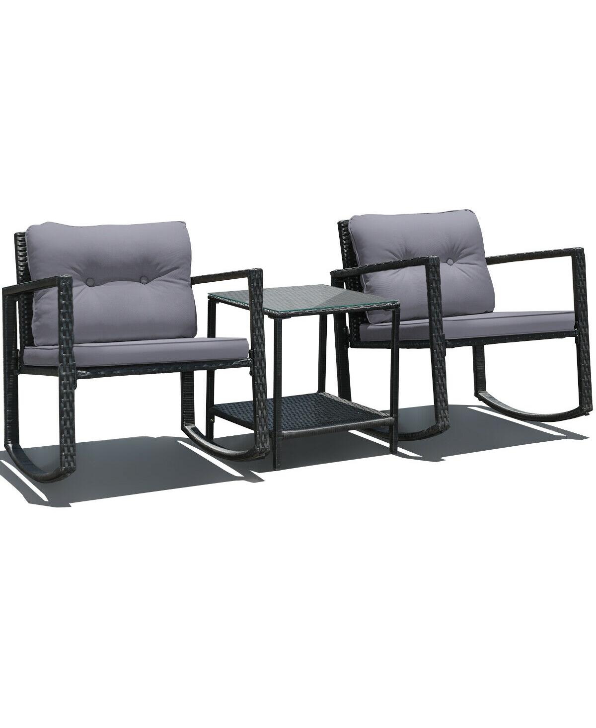 Click here for 3 Pcs Wicker Rocking Bistro Set with Glass Coffee... prices