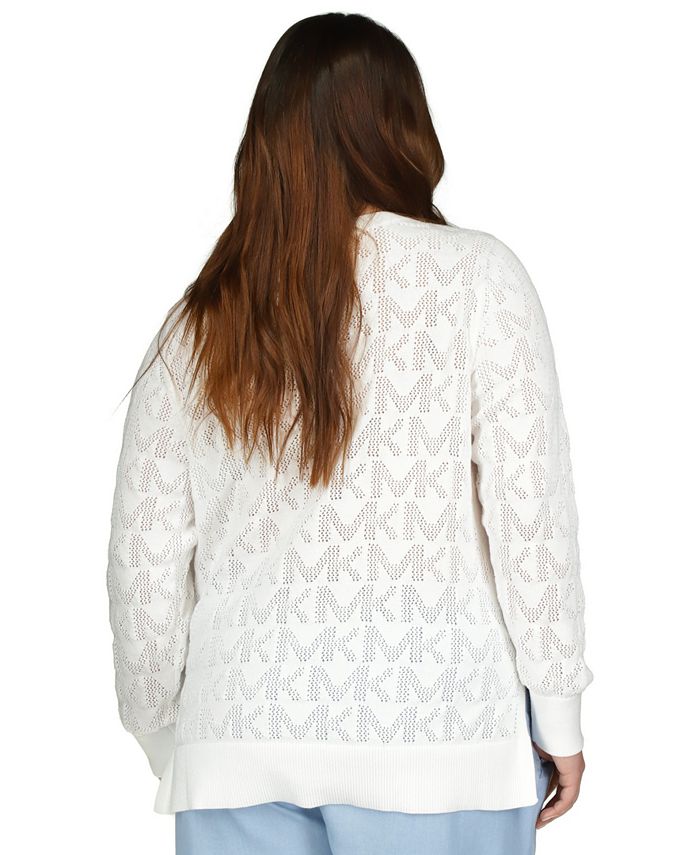 Michael Kors Plus Size Logo Mesh-Stitch Monogrammed Sweater - Macy's