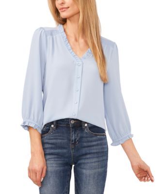 CeCe Women's Ruffled Button Front 3/4-Sleeve Blouse - Macy's