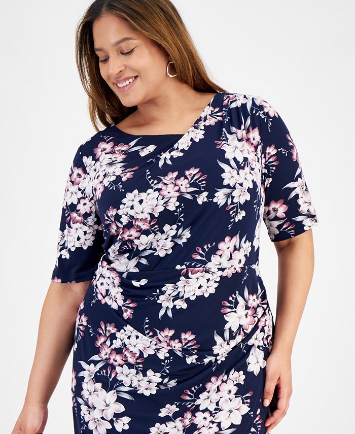 Connected Plus Size Floral Print Faux Wrap Dress Macys