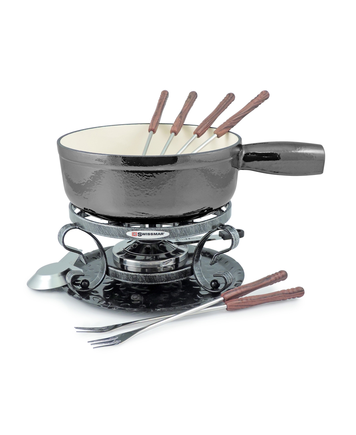 Click here for Lugano 9 Piece Cast Iron Fondue Set - Metallic Bla... prices