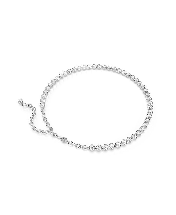 Swarovski Round Cut, White, Rhodium Plated Imber Tennis Necklace - Macy's