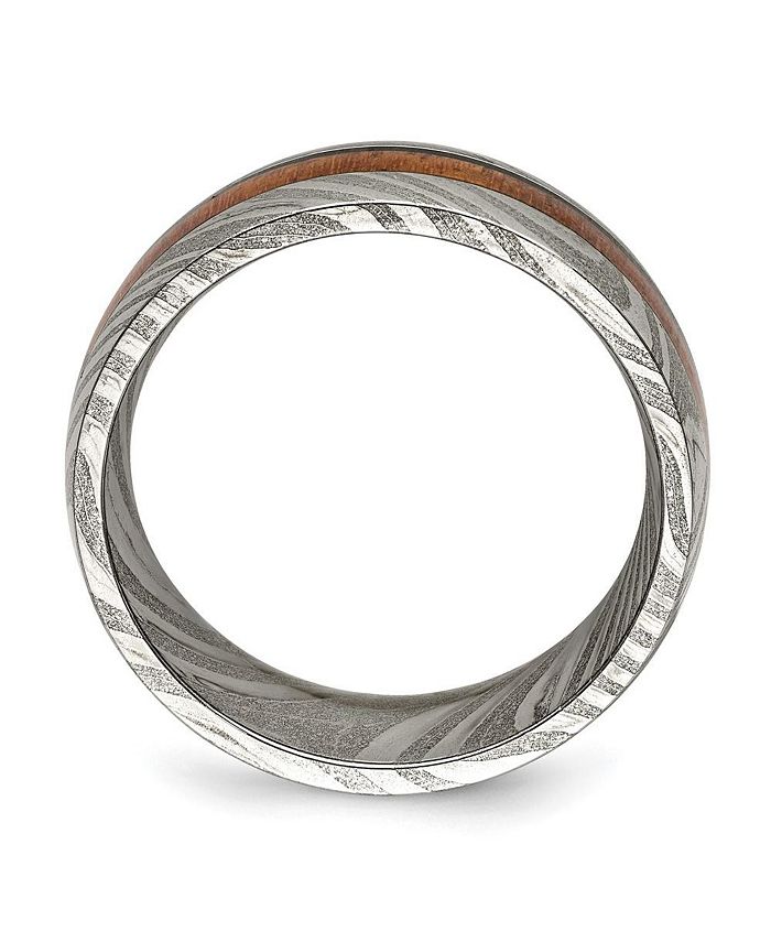 Chisel Damascus Steel Polished with Sapele Wood Inlay 8mm Band Ring ...
