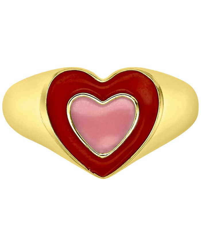 Macy's Red & Pink Enamel Heart Ring in 14k Gold-Plated Sterling Silver ...
