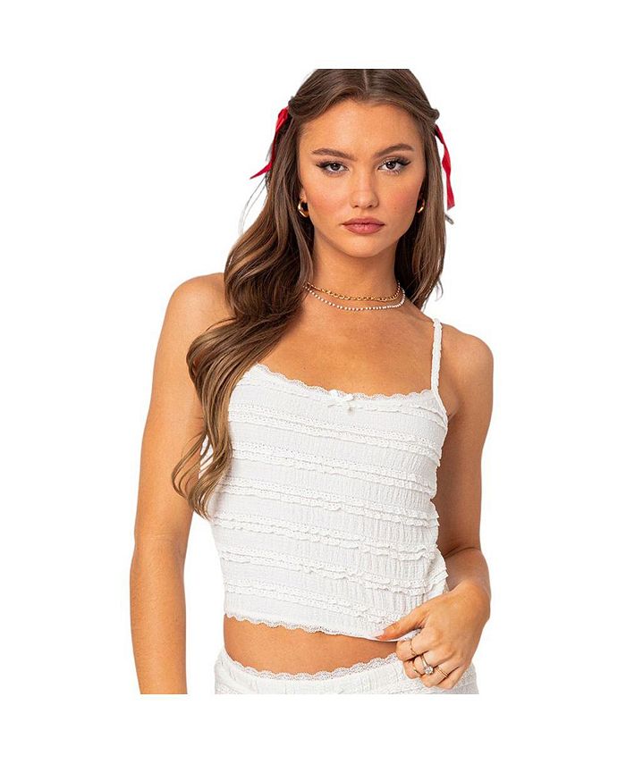Edikted Women's Lucy ruffled lace tank top - Macy's