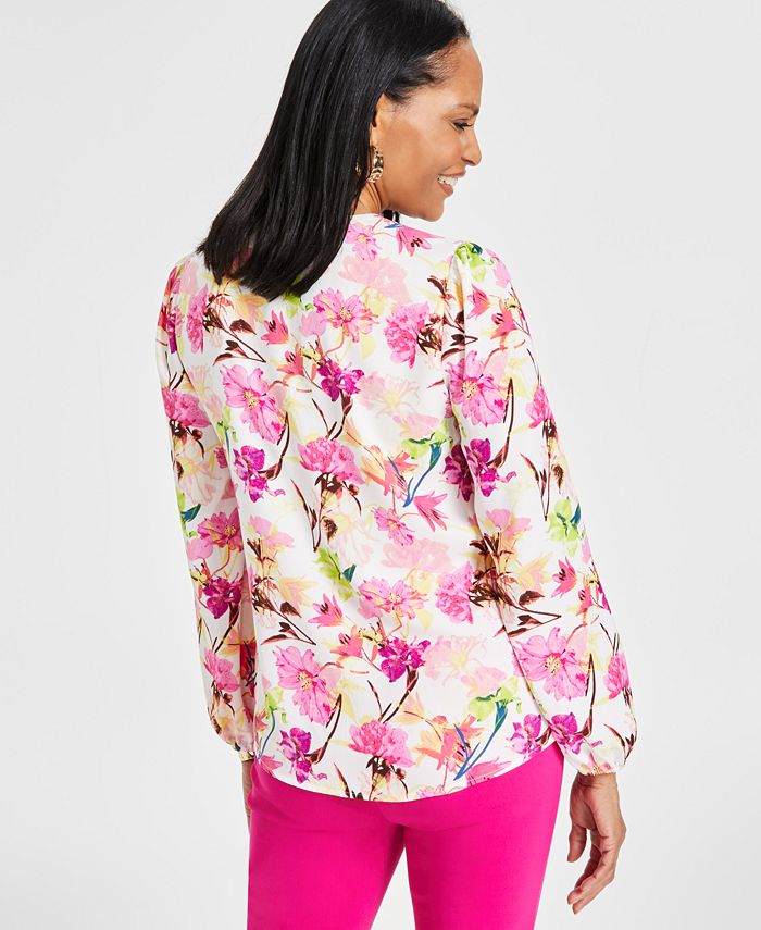I.N.C. International Concepts Women's Printed Lace-Up Blouse, Created for Macy's - Macy's