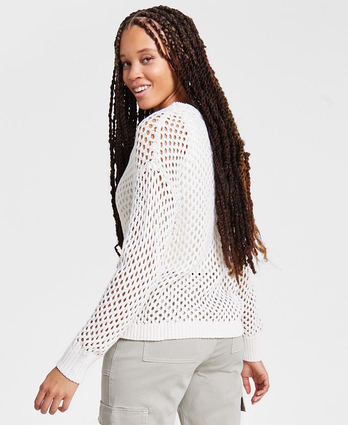 Hooked Up by IOT Juniors' Crewneck Long-Sleeve Mesh Sweater - Macy's