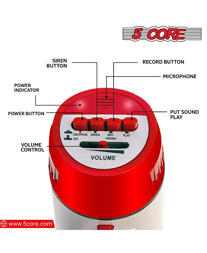 5 Core Megaphone Bullhorn Speaker 30W Mini Bull Horn Battery Power ...