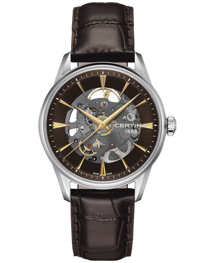 Certina Men's Swiss Automatic DS-1 Skeleton Black Strap Watch 40mm - Macy's