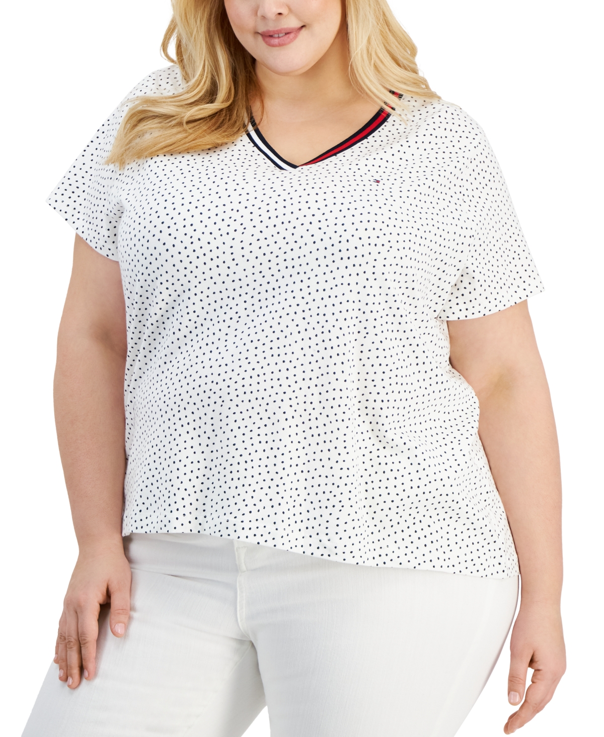 Click here for Tommy Hilfiger Plus Size V-Neck Dot-Print Top - Br... prices