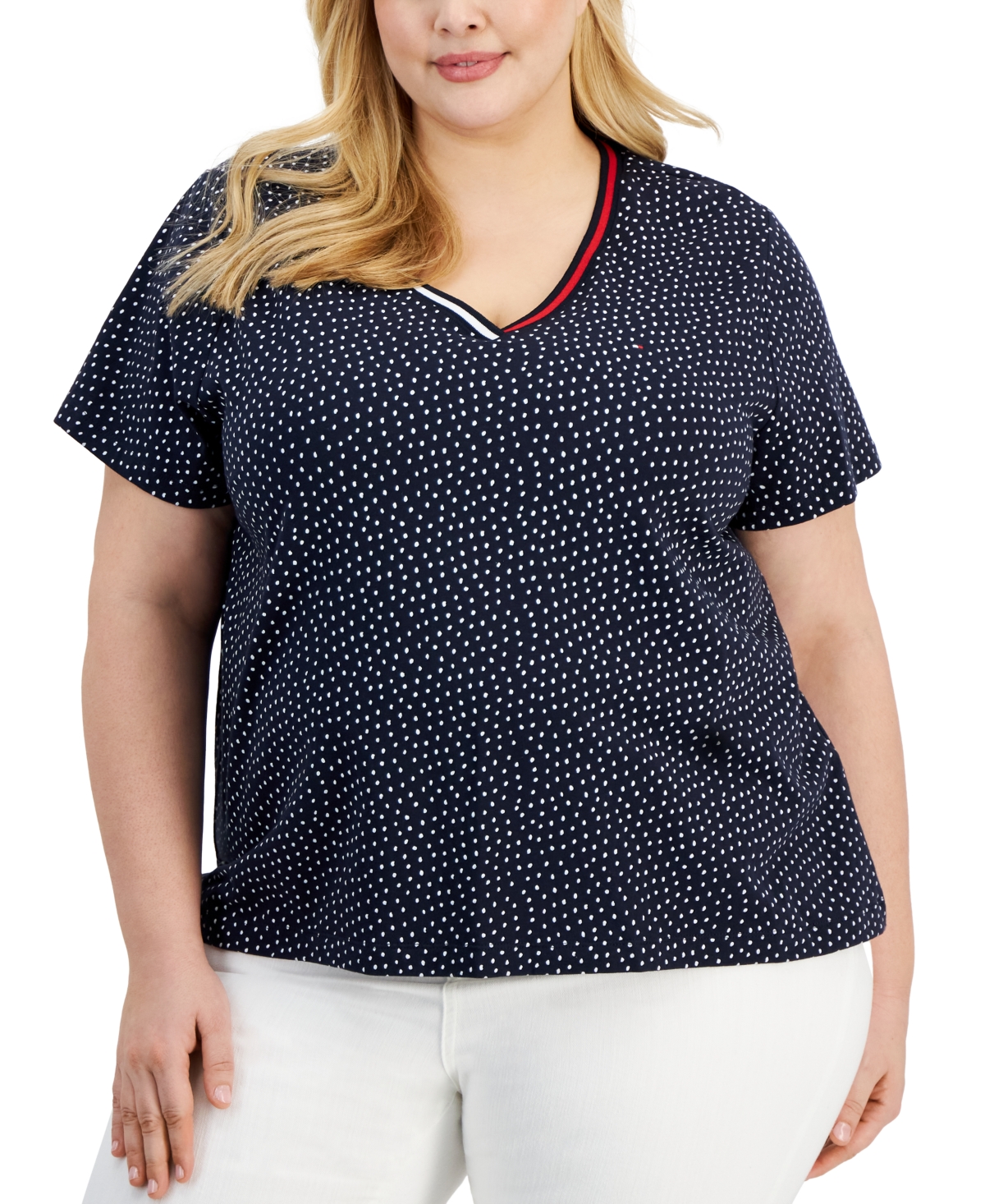 Click here for Tommy Hilfiger Plus Size V-Neck Dot-Print Top - Sk... prices