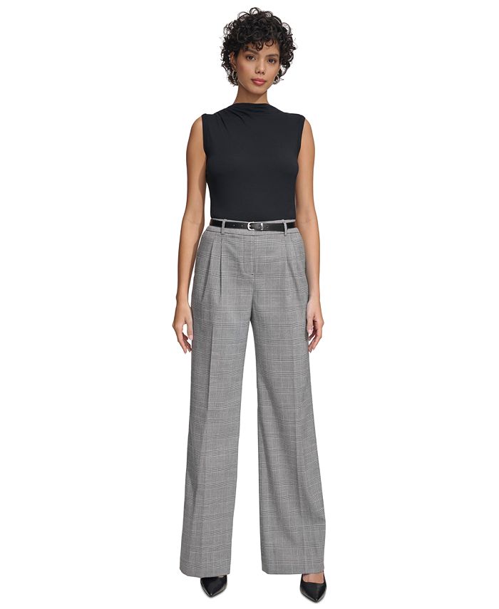 Calvin Klein Women's Wide-Leg Houndstooth-Print Pants - Macy's