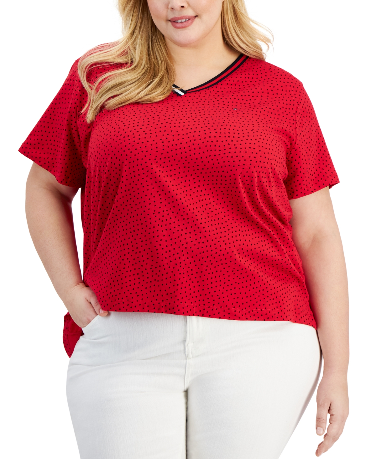Click here for Tommy Hilfiger Plus Size V-Neck Dot-Print Top - Sc... prices