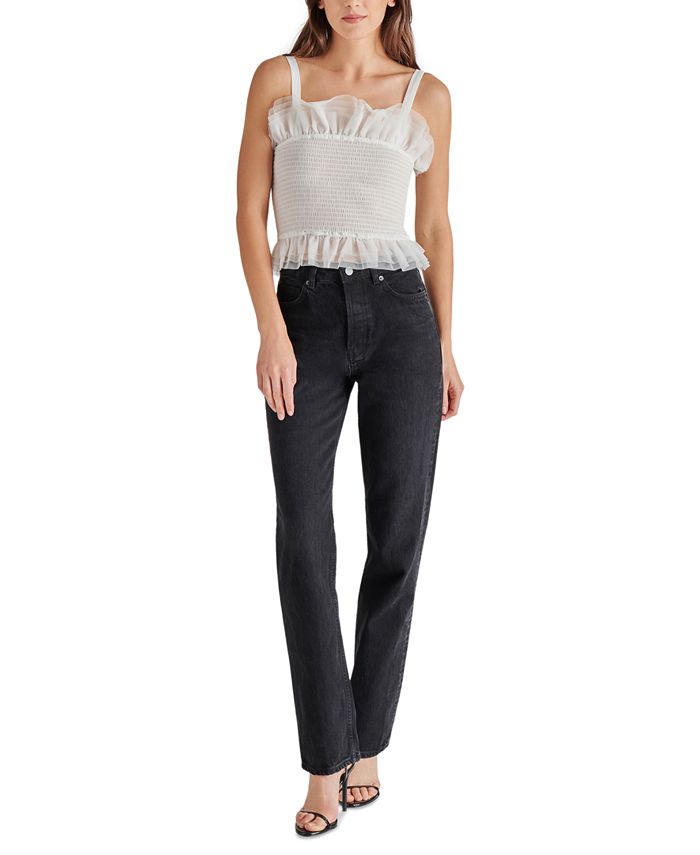 Steve Madden Women's Rhiannon Smocked Ruffle-Trim Top - Macy's