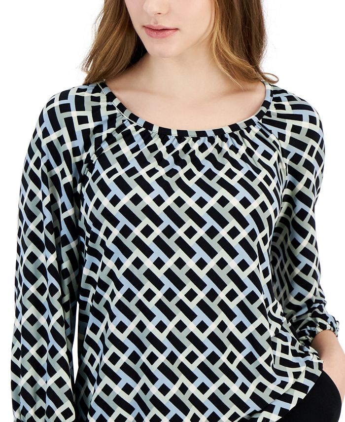 AK Anne Klein Petite Printed Peasant Top - Macy's