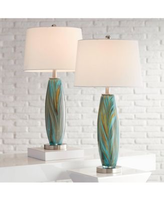 360 Lighting 29.5" Set of 2 Art Glass Table Lamps with Fabric Drum ...