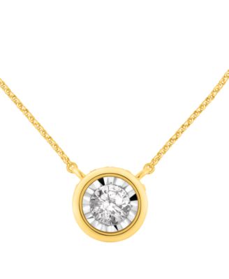 Diamond Miracle Plate Bezel Pendant Necklace 1 2 ct. t.w. in 14k Gold 16 2 extender in 14k Two Tone Gold
