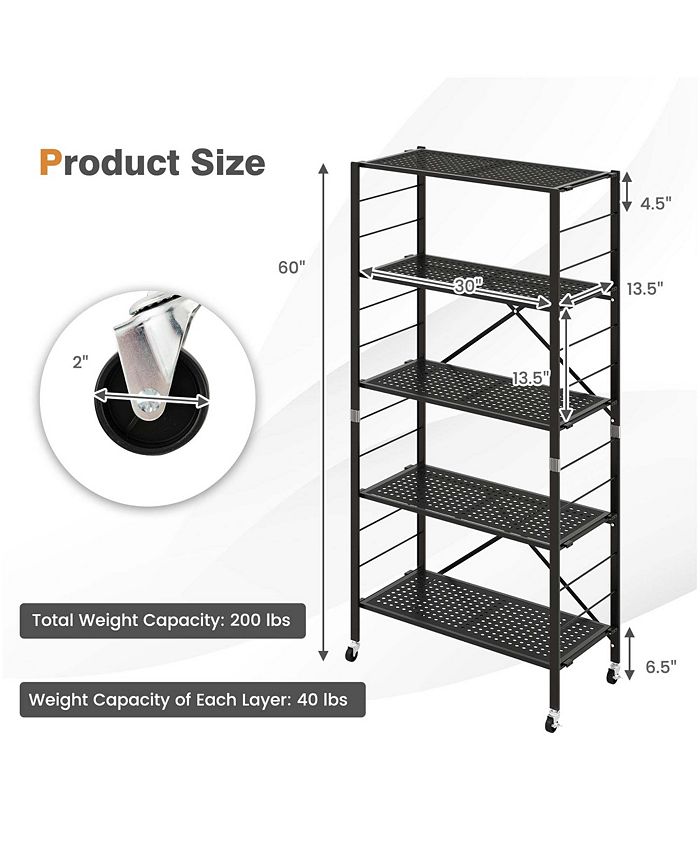 Costway 5-Tier Foldable Storage Shelves Adjustable Collapsible ...