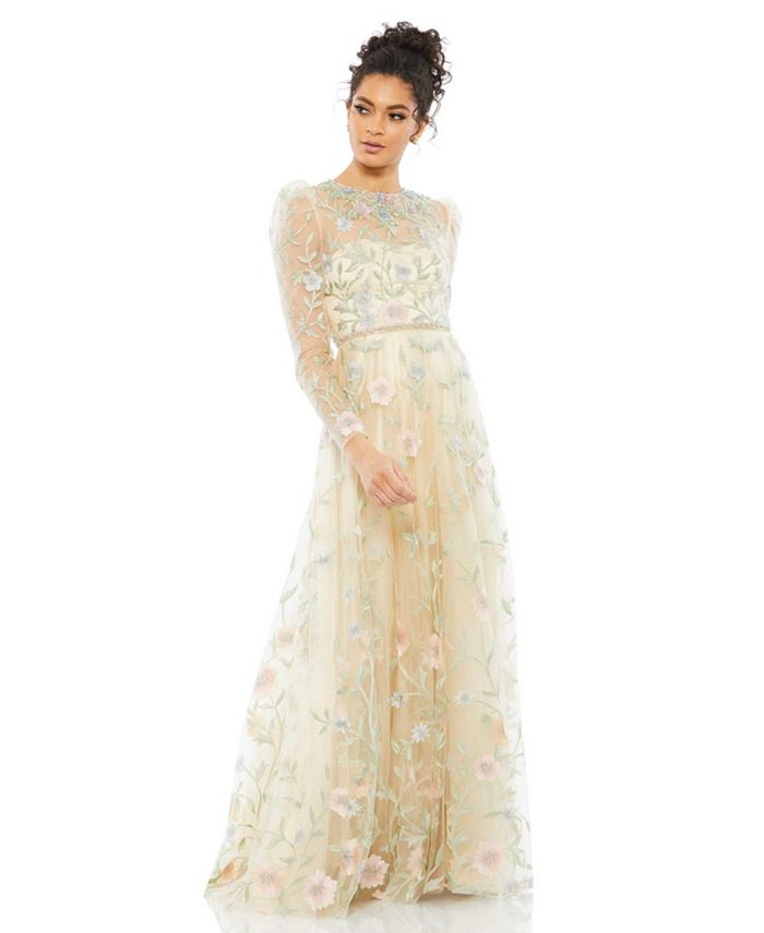 Mac Duggal Women's Floral Print Butterfly Sleeve Flowy Gown - Macy's