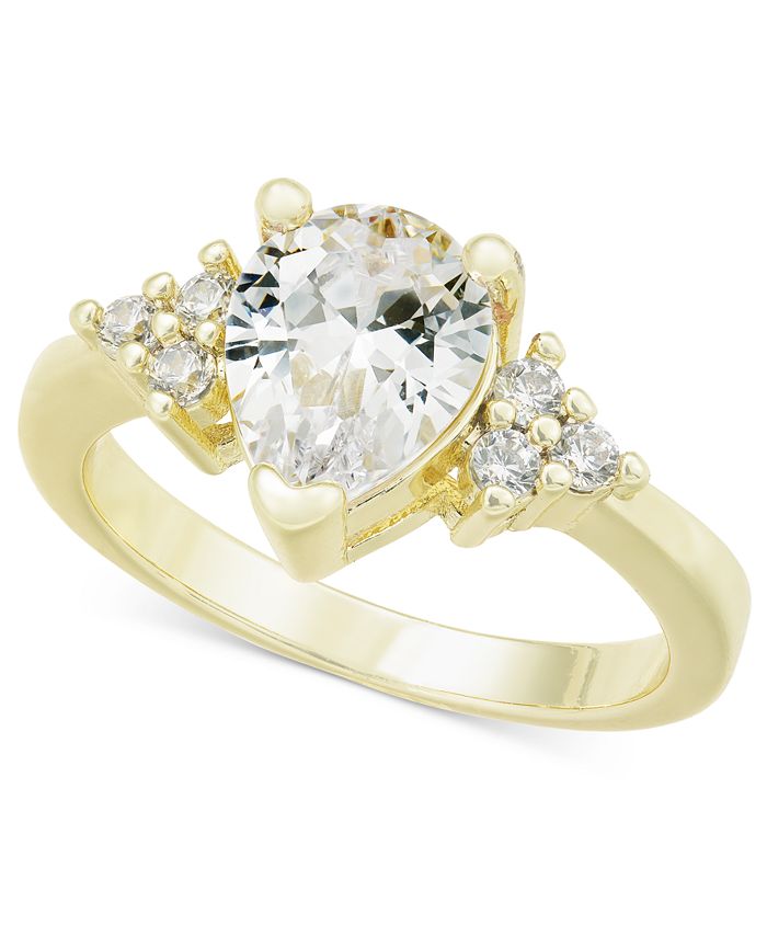 Charter Club Gold-Tone Pavé & Pear-Shape Cubic Zirconia Ring, Created ...